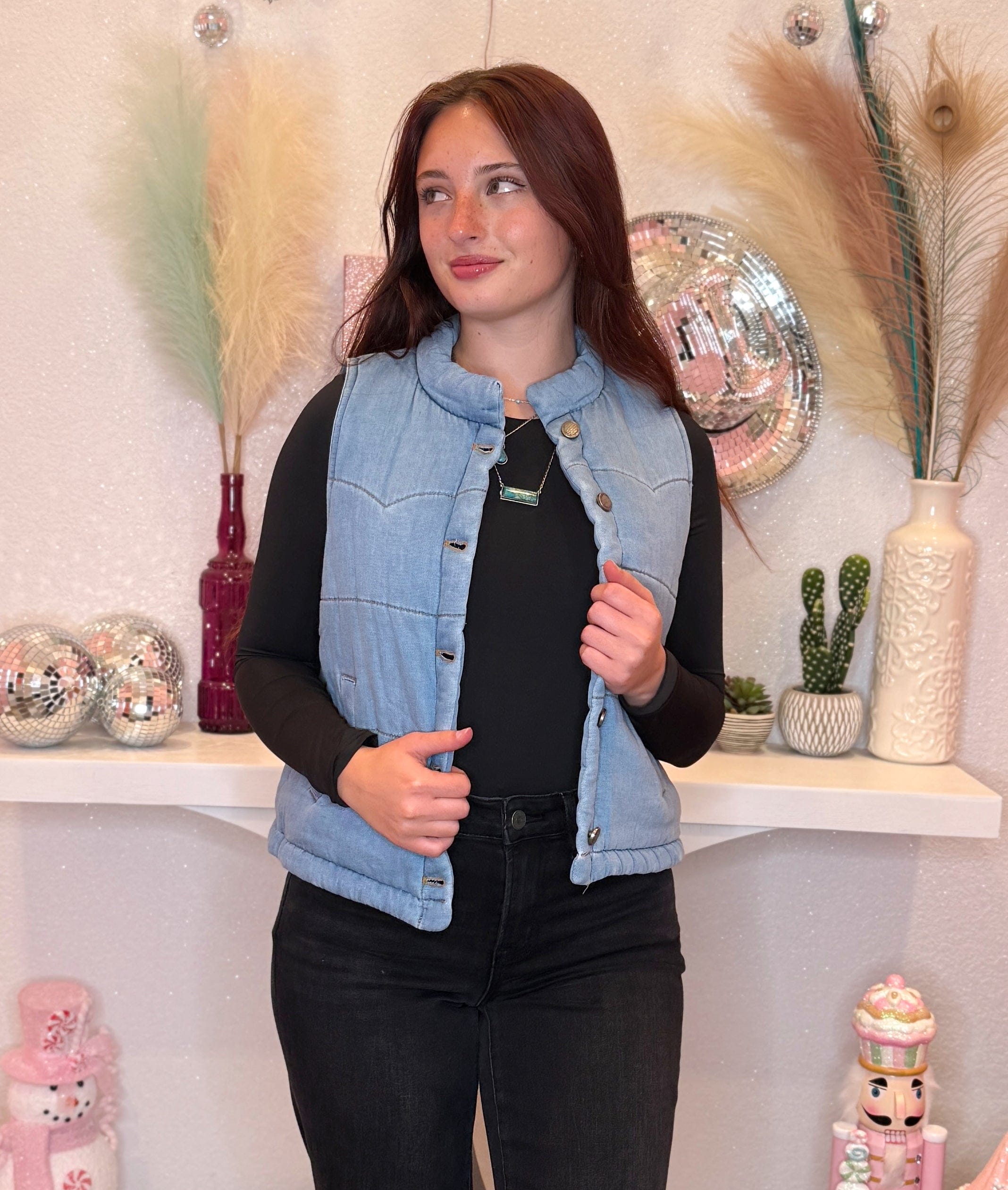 Denim Puffer Vest – Wild Horse Boutique